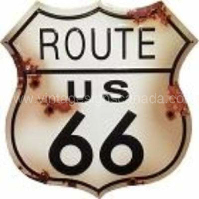 12" Distressed Die Cut Route 66 Tin Sign | Vintage Signs Canada